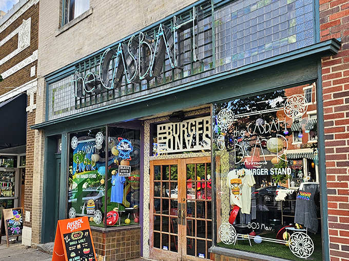 The storefront beckons like a burger beacon on Massachusetts Street, promising delicious rebellion against ordinary fast food.