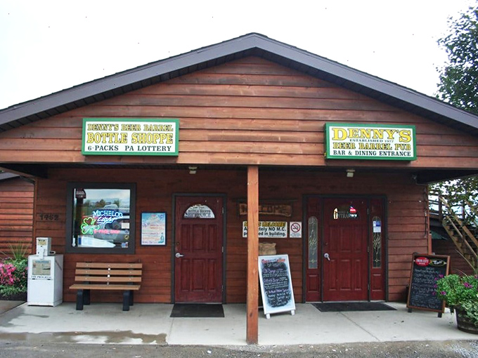 The unassuming wooden exterior of Denny's Beer Barrel Pub hides a temple of burger excess that would make Paul Bunyan do a double-take.
