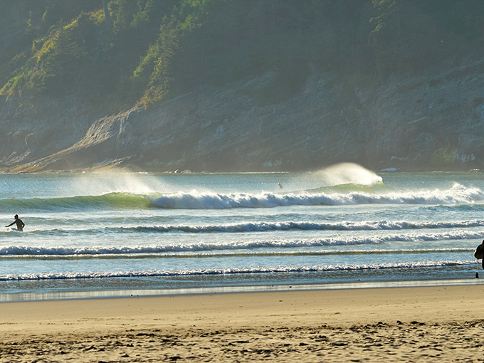 Nature's perfect amphitheater awaits at Short Sand Beach, where golden sand meets dramatic headlands in a secluded coastal embrace. 