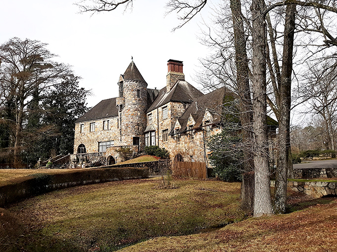 Medieval dreams come true! The Manor's stone facade and circular tower transport you to another era while staying firmly planted in Arkansas soil.