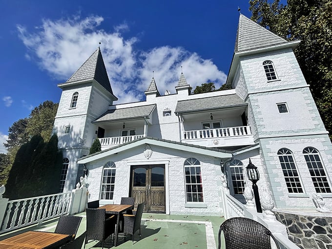 Like a mirage rising from the Blue Ridge Mountains, Smithmore Castle's striking white exterior and elegant turrets create a stunning European fantasy in rural North Carolina.