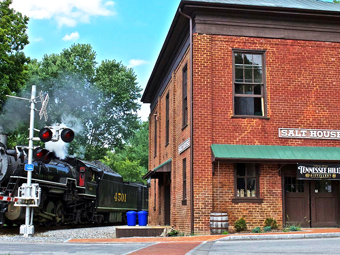 Main Street magic at its finest! Jonesborough's iconic clock tower stands sentinel over brick-lined streets where history isn't just preserved—it's lived daily.