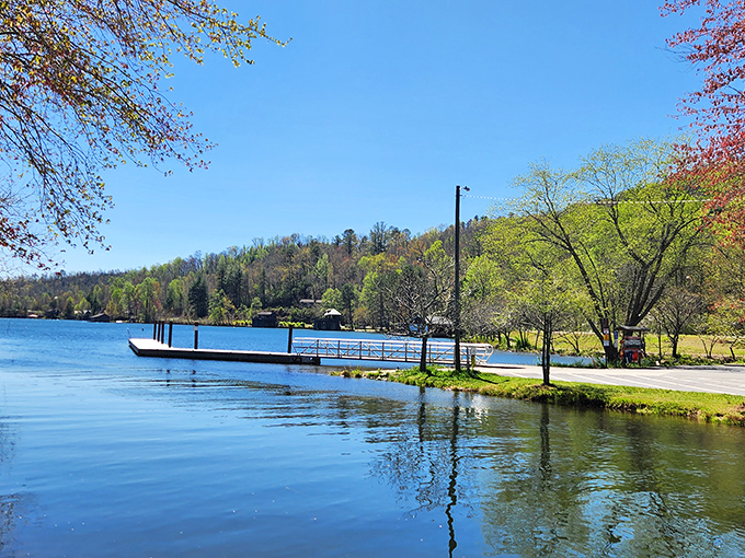 "Welcome to paradise!" This wooden pier stretches into Lake Burton like an invitation to tranquility, promising adventures and lazy afternoons in equal measure.