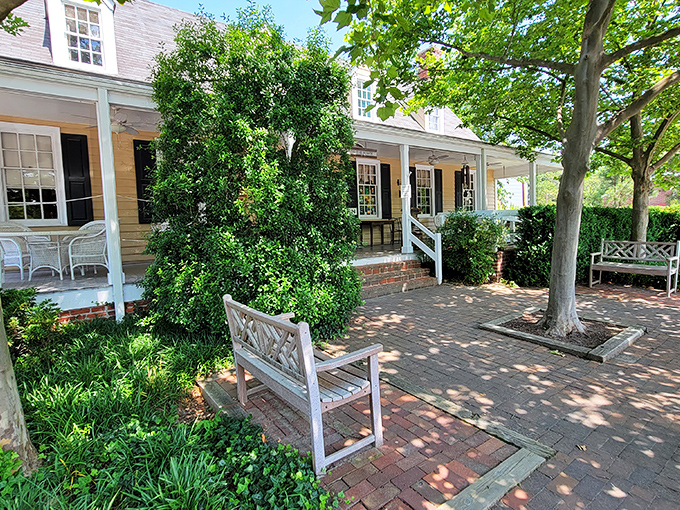 The welcoming yellow porch practically whispers "come sit a spell" with its rocking chairs and nostalgic charm. Southern hospitality begins before you even step inside.