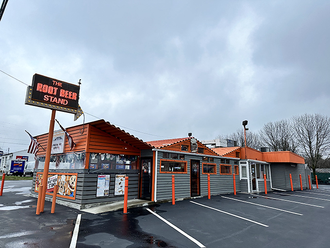 The iconic orange and brown exterior of The Root Beer Stand stands as a beacon of hope for hungry travelers on Reading Road in Sharonville.