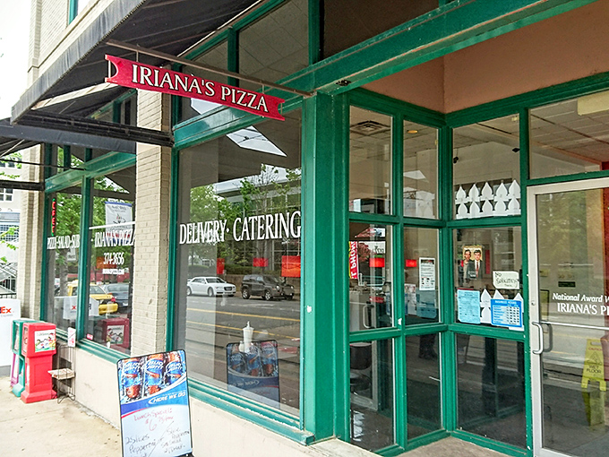 The unassuming storefront of Iriana's Pizza stands like a beacon of hope for hungry downtown Little Rock wanderers. Simple green frames, bold red sign&mdash;pizza paradise awaits.