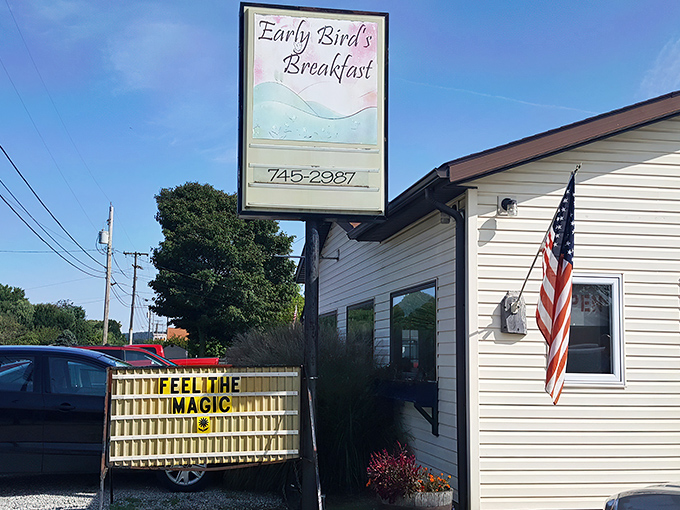 The unassuming exterior of Early Bird's promises nothing fancy&mdash;just "FEEL THE MAGIC" of honest-to-goodness breakfast that's worth the drive from anywhere in Ohio.