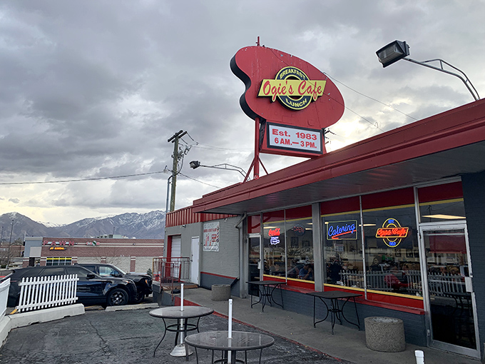 Ogie's bright yellow sign beckons hungry travelers like a breakfast lighthouse in West Valley City's sea of strip malls.