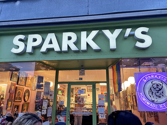 The green storefront of Sparky's practically announces "creative ice cream ahead!" - a beacon for dessert lovers wandering downtown Columbia's streets.