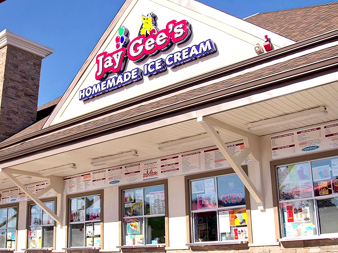 The beacon of frozen happiness in Salem, NH. Jay Gee's storefront promises homemade ice cream dreams that'll make you forget about your diet faster than you can say "waffle cone."