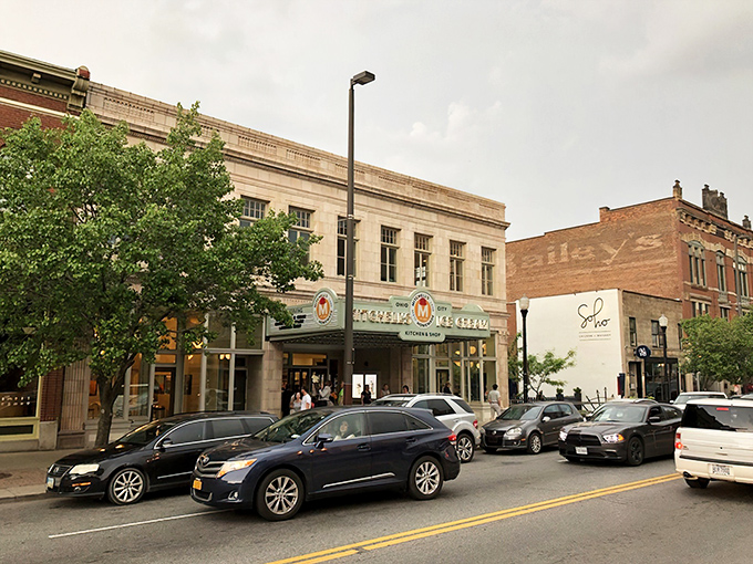 The vintage marquee announces today's flavors like Broadway shows. Cleveland's ice cream theater where every scoop deserves top billing.