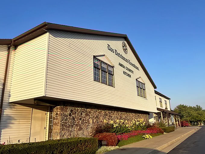 The white clapboard façade of Das Dutchman Essenhaus stands like a beacon of comfort food in Amish Country. No golden arches needed when you've got authentic tradition.