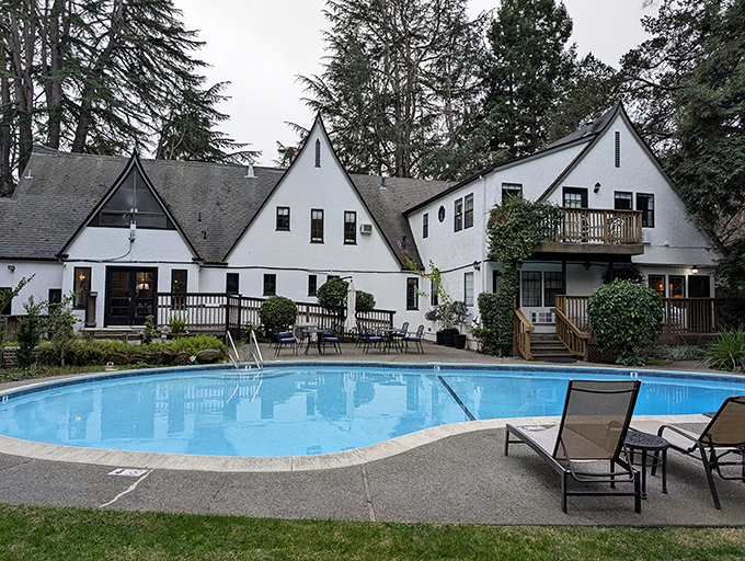 Tudor-style magic at twilight &ndash; where fairy tales meet wine country. Those timber accents aren't just showing off; they're telling stories centuries in the making.