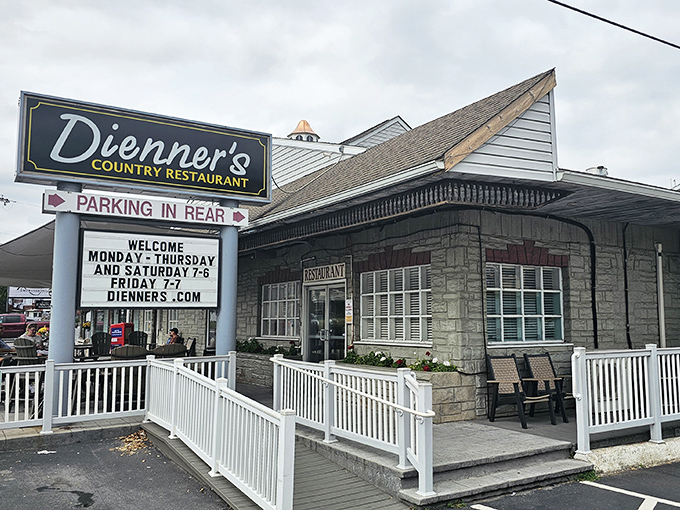 A charming slice of Pennsylvania Dutch country awaits at Dienner's, where that inviting porch practically whispers, "Come on in and stay awhile." 