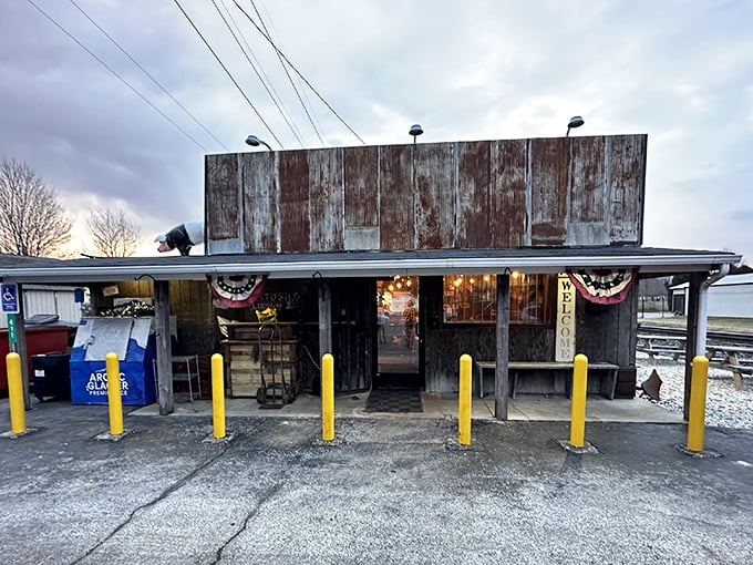 The rusted metal exterior isn't a gimmick&mdash;it's a promise. Authentic barbecue happens behind those weathered walls, where smoke signals spell "paradise."