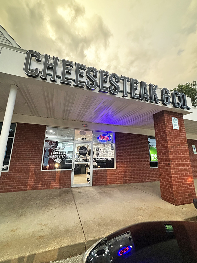 The bold signage announces your arrival at cheesesteak paradise. No fancy frills needed when what's inside speaks volumes.