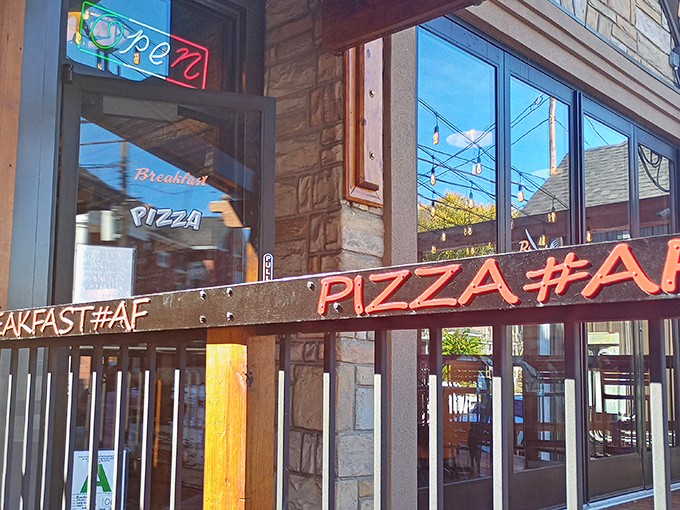 The stone facade and bold signage of Breakfast AF immediately announces this isn't your standard eggs-and-toast joint. Louisville's morning rebels have found their headquarters.