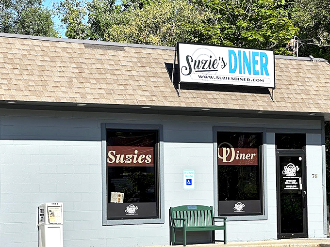 The unassuming blue exterior of Suzie's Diner hides a breakfast paradise within. Like finding a winning lottery ticket in your winter coat pocket.