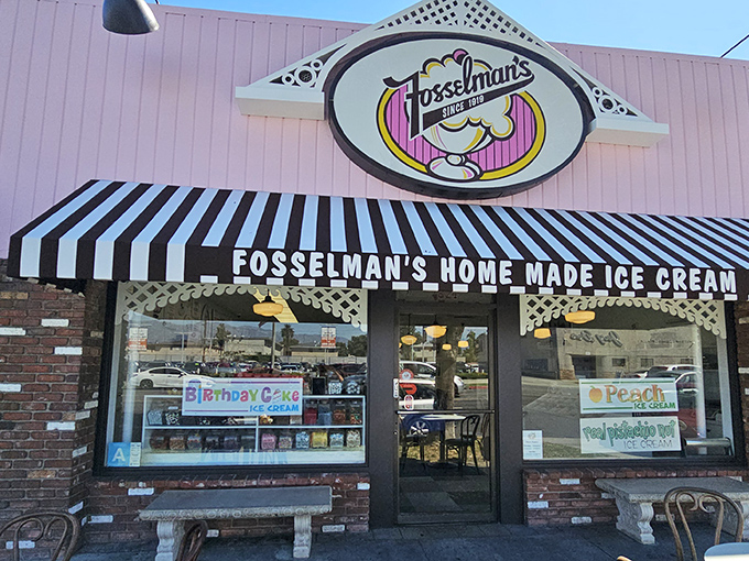 The classic striped awning and vintage signage of Fosselman's isn't trying to be retro-cool&mdash;it's authentic, having earned its charm through decades of scooping happiness.