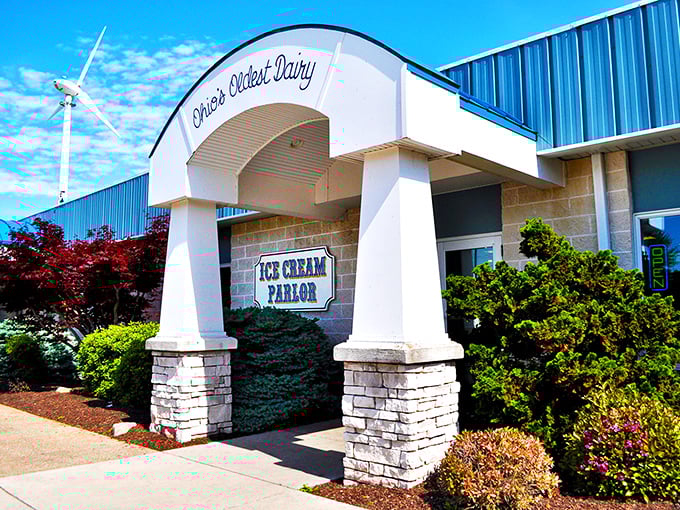Ohio's Oldest Dairy isn't just a slogan&mdash;it's a promise kept since 1900. The iconic blue and white exterior stands like a temple to frozen delights.