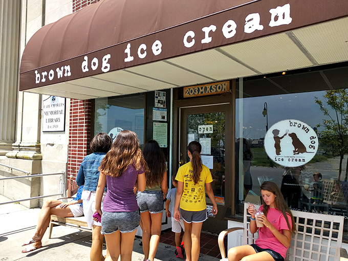 The iconic brown awning beckons like a dessert lighthouse, guiding hungry travelers to Cape Charles' sweetest destination.