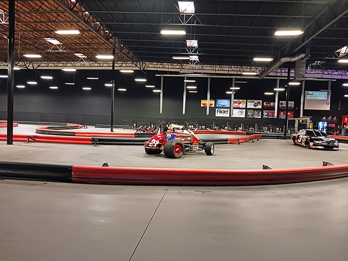 The sprawling indoor track at MB2 Raceway looks like NASCAR's cooler, more accessible cousin where average Joes become racing legends for an afternoon.