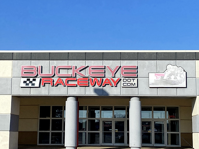 The unassuming exterior hides Columbus's temple of speed. Like finding a Ferrari engine in your grandmother's sedan&mdash;surprising thrills await behind these checkerboard walls.