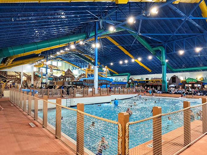 Slip sliding away! This epic blue flume delivers splash-tastic thrills with twisty tunnels that glow like something from a sci-fi waterworld. 