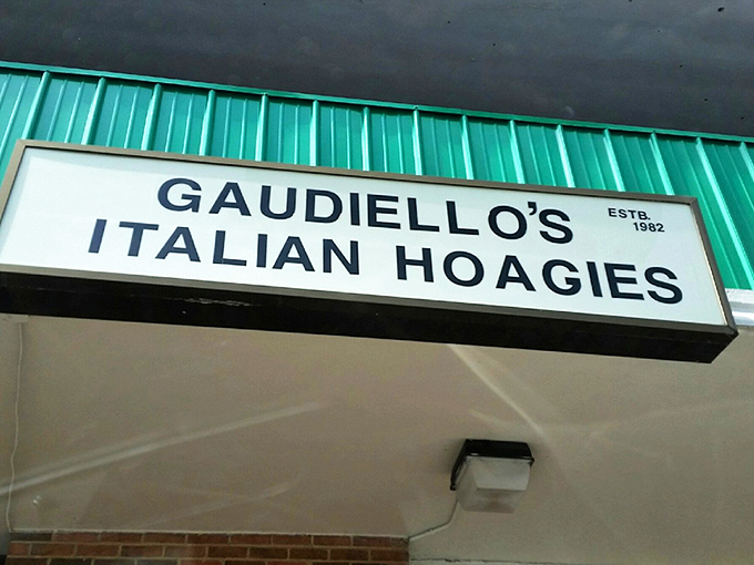 The gateway to sandwich paradise! Gaudiello's storefront promises "Sandwiches Handcrafted by the Family" – words that warm the heart and awaken the appetite.