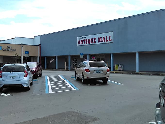 The unassuming exterior hides a universe of treasures within, like finding a portal to the past disguised as a strip mall storefront.