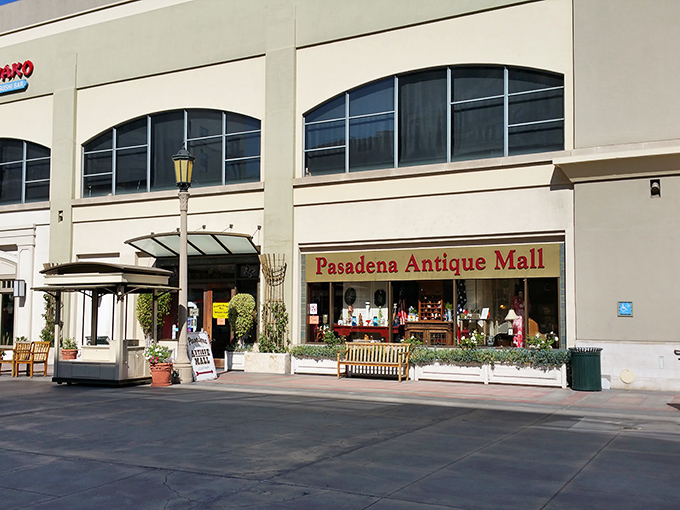 The unassuming exterior of Pasadena Antique Mall belies the wonderland of treasures waiting inside. Like a time machine disguised as a storefront.