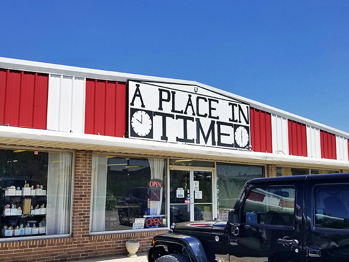 The red and white stripes bunting is a beacon calling to treasure hunters. This unassuming exterior houses universes of nostalgia waiting to be discovered.