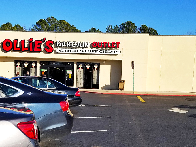 The iconic red Ollie's sign promises "Good Stuff Cheap" &ndash; a siren call to bargain hunters that's impossible to resist on a sunny Arkansas day. 