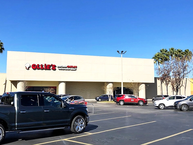 The unassuming exterior of Ollie's Bargain Outlet in Kissimmee &ndash; where retail therapy meets actual therapy for your wallet.