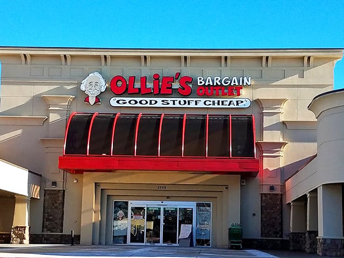The bright red awning and "Good Stuff Cheap" promise at Ollie's Marietta location isn't just marketing&mdash;it's the store's genuine mission statement and shopping philosophy.