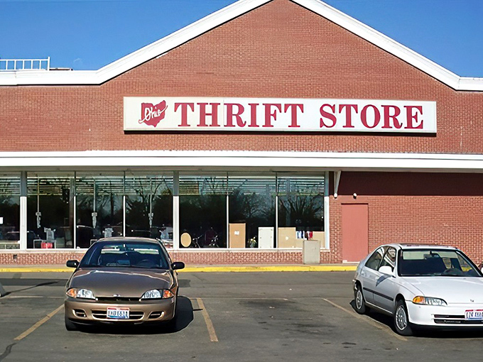 The brick facade of Ohio Thrift Store stands like a temple to secondhand treasures, promising adventures in bargain hunting behind its unassuming exterior.