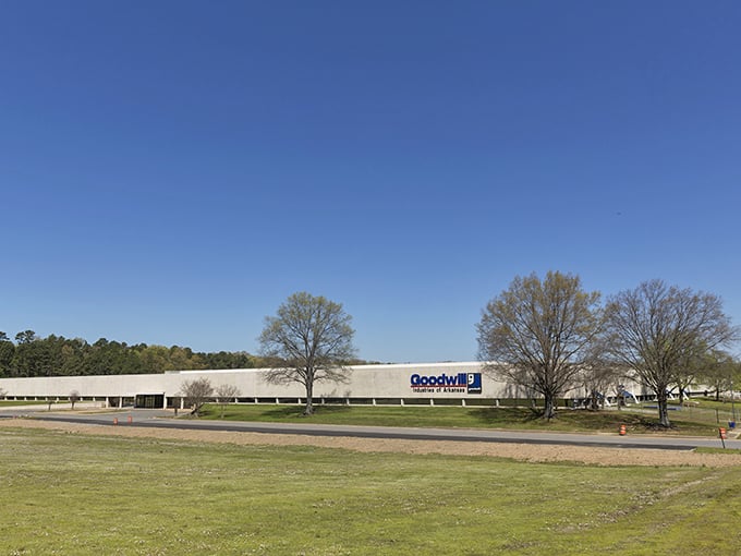 The mothership has landed! Goodwill's Arkansas headquarters stretches across the landscape like a treasure hunter's promised land.