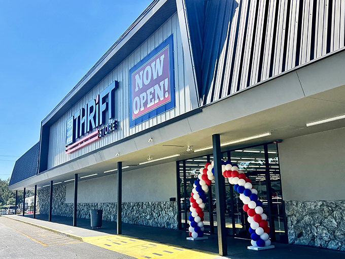 The unassuming exterior of Red White and Blue Thrift Store hides a treasure trove within&mdash;like finding a speakeasy, but instead of cocktails, you'll discover vintage treasures.