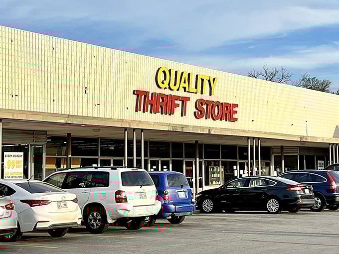 The yellow brick road to bargain heaven! Quality Thrift Store's unassuming exterior houses treasures that would make any Oklahoma treasure hunter's heart skip a beat.