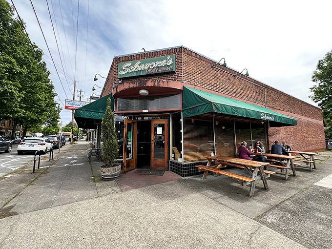 The iconic green awning of Sckavone's welcomes hungry Portlanders like an old friend who always knows exactly what you need. 
