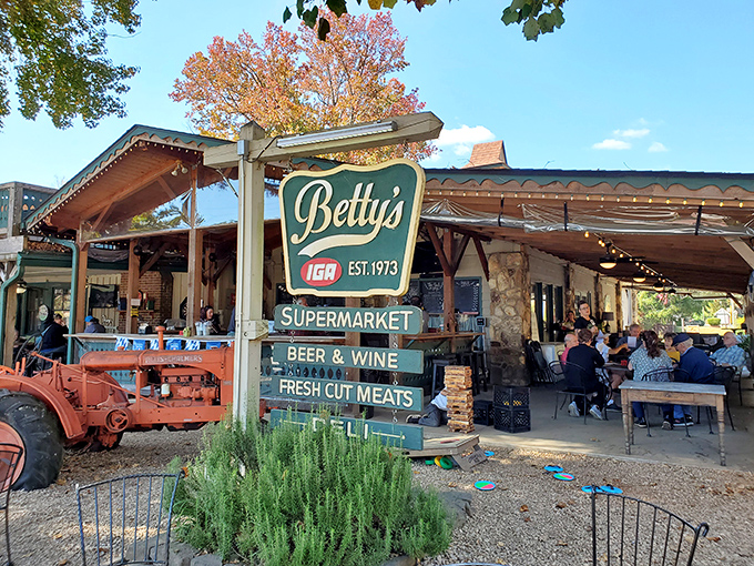 Betty's Country Store stands proud along Helen's Main Street, a rustic wooden oasis promising treasures both edible and essential beneath its charming Alpine-inspired roofline.