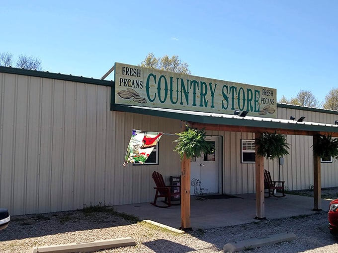 The unassuming exterior of Circle's Pecans & Country Store proves that culinary treasures often hide in plain sight. Those rocking chairs aren't just decoration&mdash;they're an invitation.