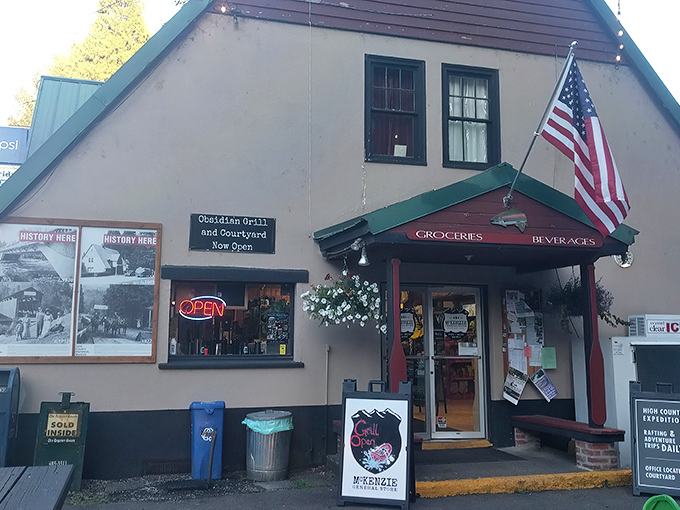 The A-frame exterior of McKenzie General Store stands like a mountain sentinel, promising refuge and remarkable sandwiches to weary travelers on Highway 126. 