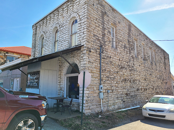 The historic limestone facade of Swingle's stands proudly in Salem, a time-honored beacon for breakfast pilgrims seeking salvation through perfect pancakes.