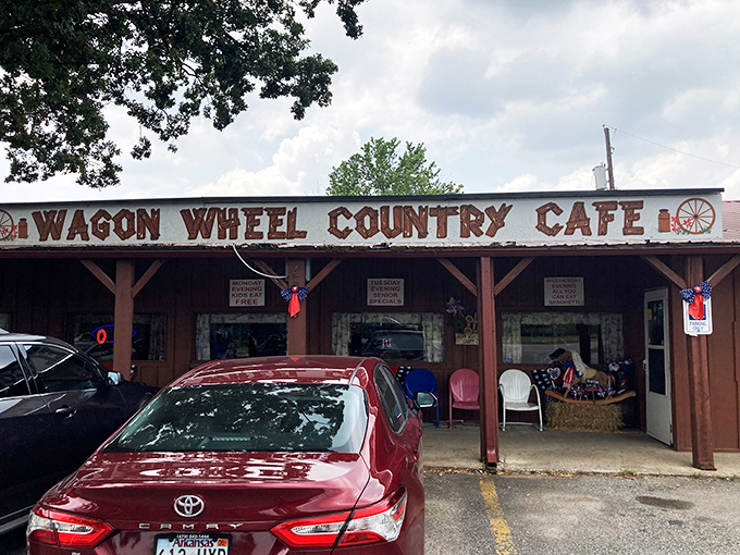 Welcome to the Wagon Wheel, where time stands still and biscuits rise to heavenly heights. This rustic facade promises comfort food that'll make your heart sing and your belt buckle groan. 