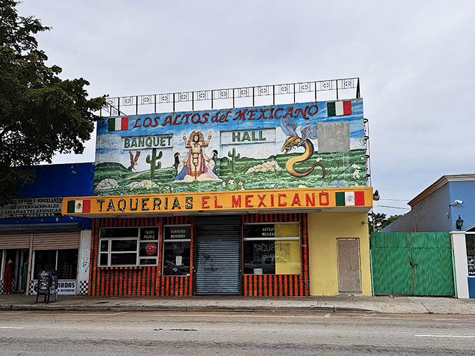 The vibrant mural above Taquerias El Mexicano isn't just decoration&mdash;it's a promise of the authentic flavors waiting inside this Little Havana landmark.