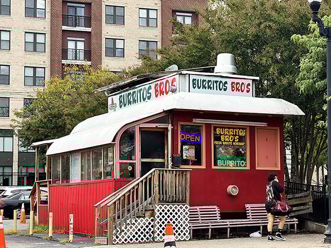 The little red shack that could. Burritos Bros' humble exterior houses flavor explosions that put fancy restaurants to shame.