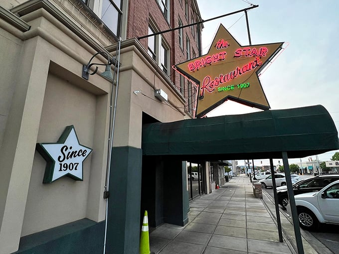 The iconic star-shaped neon sign glows like a beacon for hungry travelers. This isn't just a restaurant&mdash;it's a Bessemer landmark that's been calling folks home since 1907.