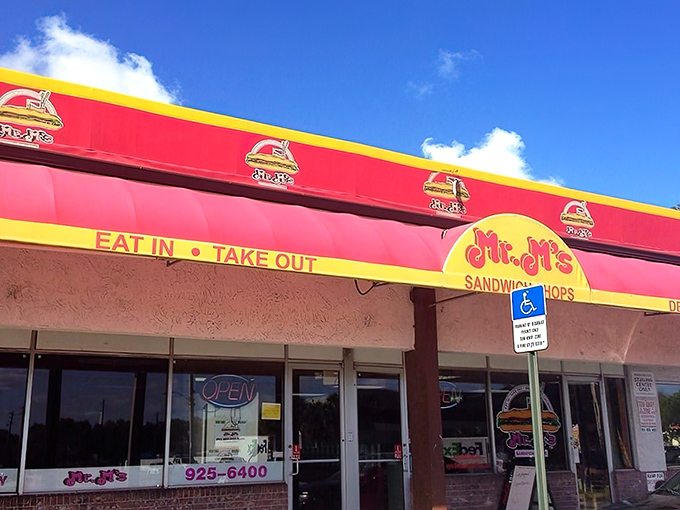 The red and yellow awning of Mr. M's beckons like a sandwich lighthouse in a sea of strip mall mediocrity. Simplicity never looked so inviting.