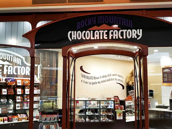 The gateway to chocolate heaven beckons with its warm wooden archway. Once you cross this threshold, all diet-related promises become delightfully negotiable.